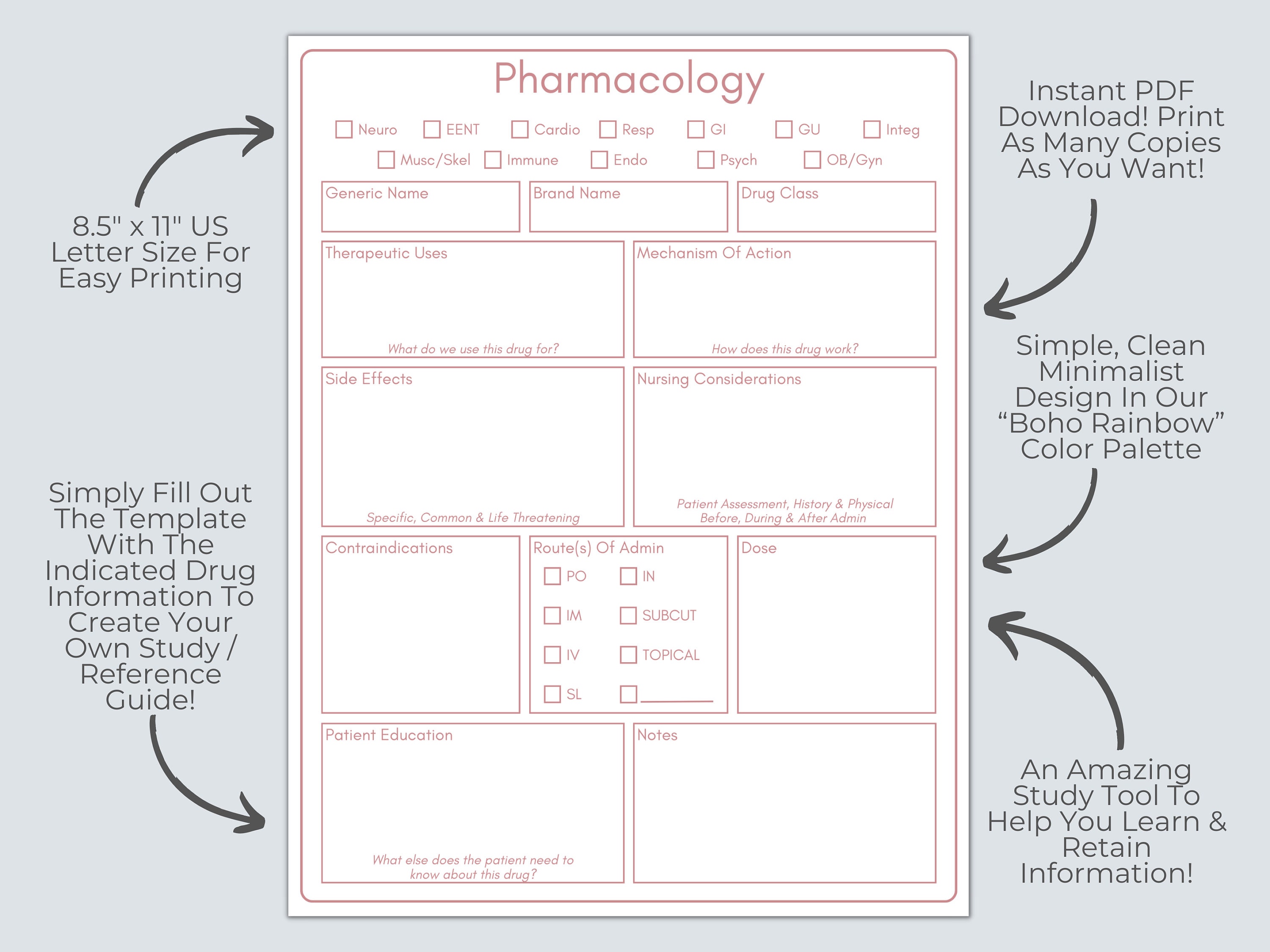 Printable Pharmacology Template for Nursing Student - Etsy
