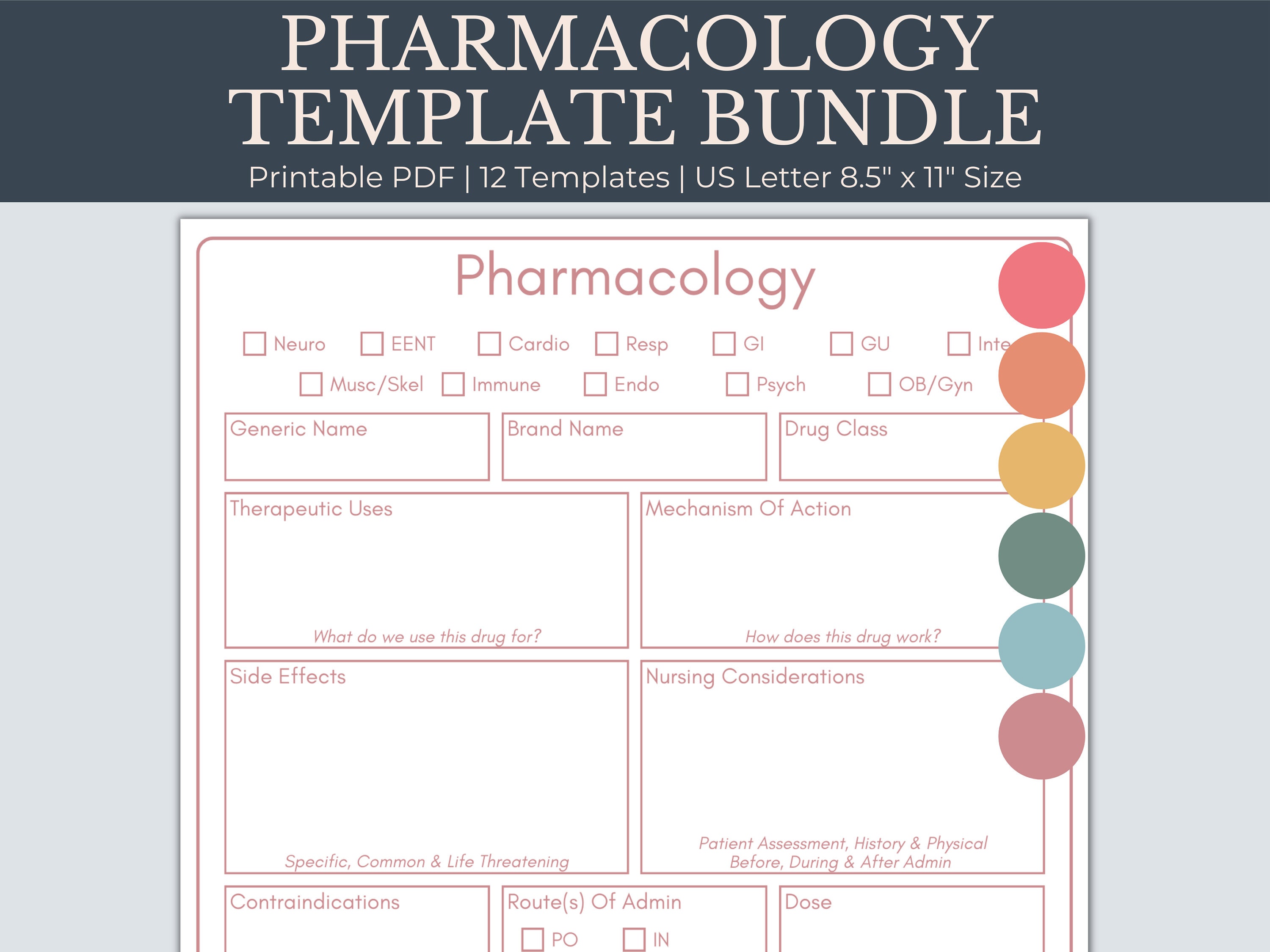 Printable Pharmacology Template for Nursing Student - Etsy