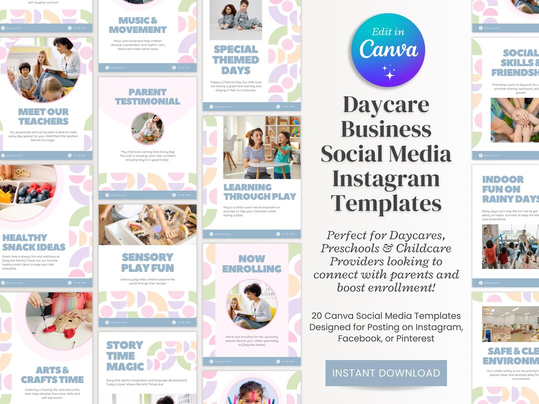 Daycare Social Media Post Canva Templates | Editable Instagram ...