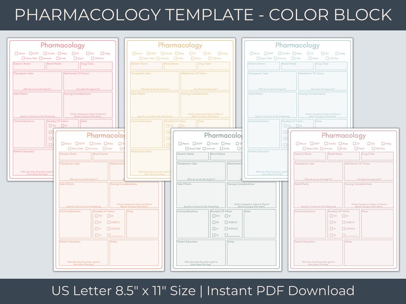 Printable Pharmacology Template for Nursing Student - Etsy