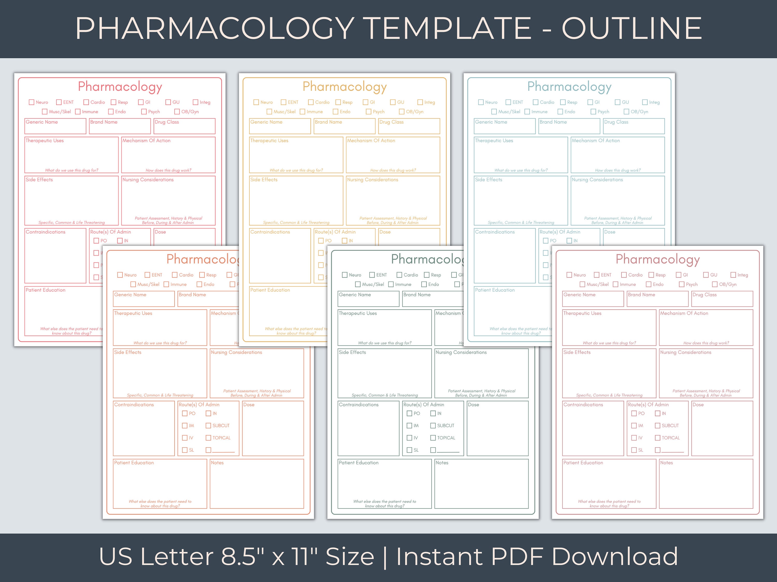 Printable Pharmacology Template for Nursing Student - Etsy
