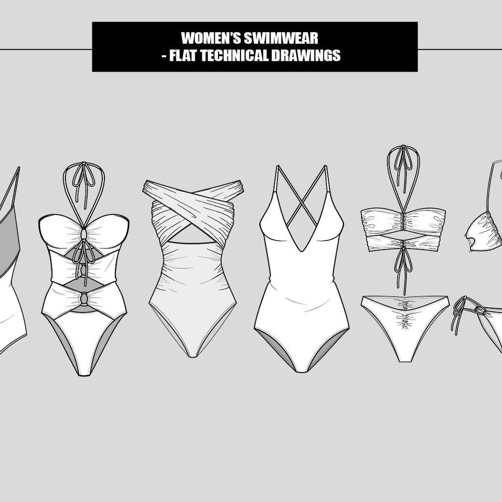 Women Swimwear Bikini Bra Top One Piece Swimsuit Editable Flat ...