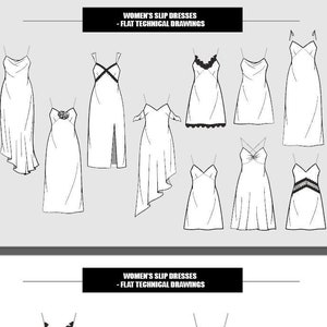 Women Fashion Laces Drapery Short/ Midi Slip Dress Editable Flat ...