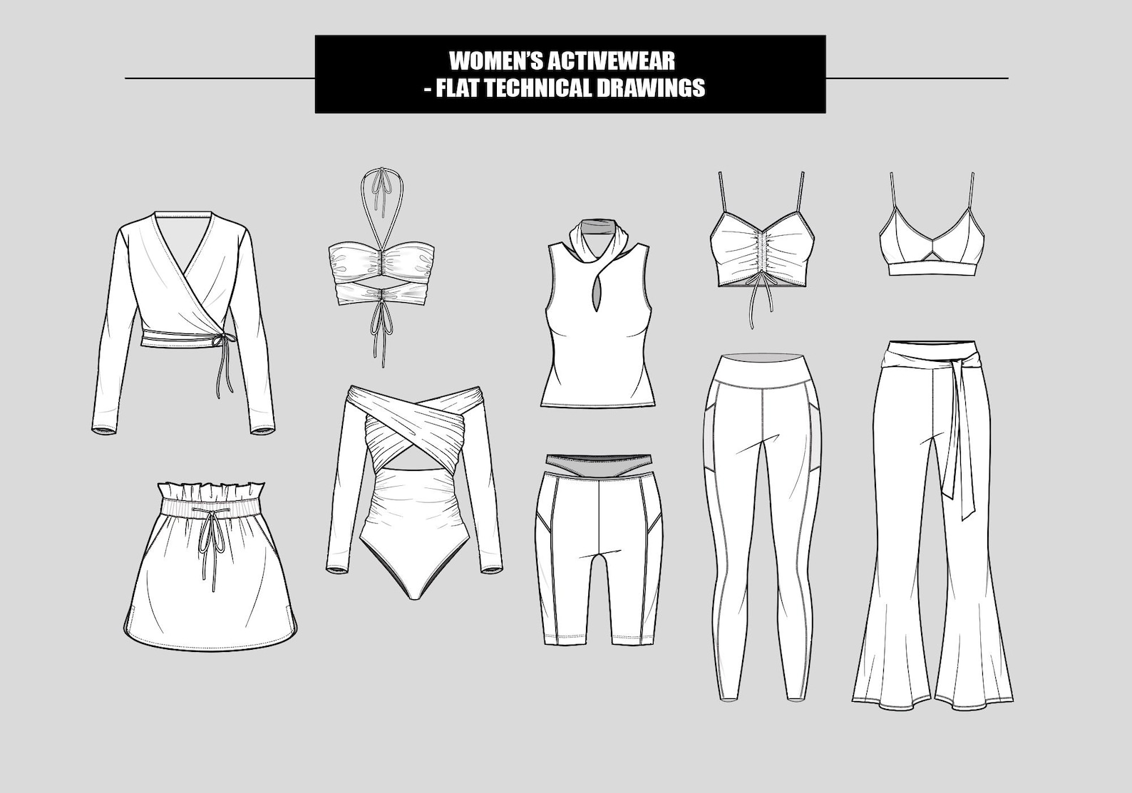 Women Activewear Yoga Fitness Outfits Bra Collection Editable Flat ...