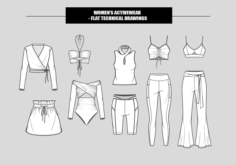 Women Activewear Yoga Fitness Outfits Bra Collection Editable Flat ...