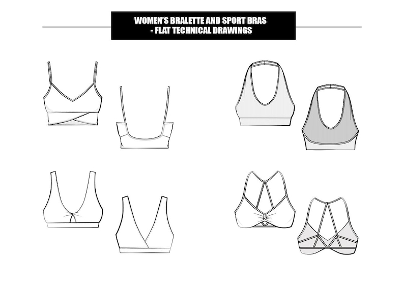 Women Intimates Bralette Top & Active Sport Bra Editable Flat Technical ...