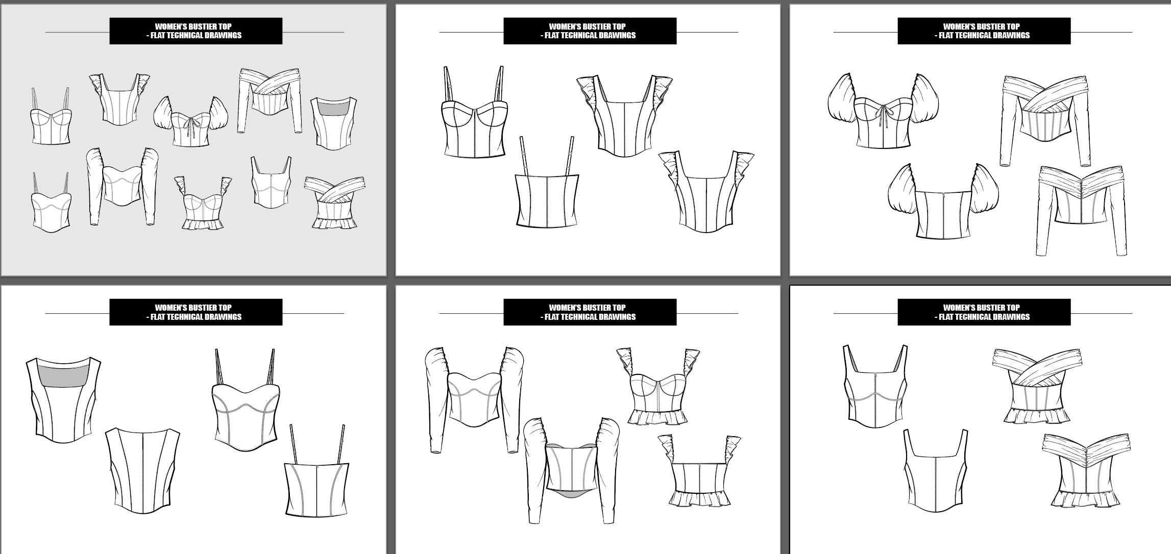 Women Fashion Bustier Corset Crop Party Top Editable Flat Technical ...