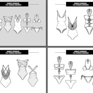 Women Swimwear Bikini Bra Top One Piece Swimsuit Editable Flat ...