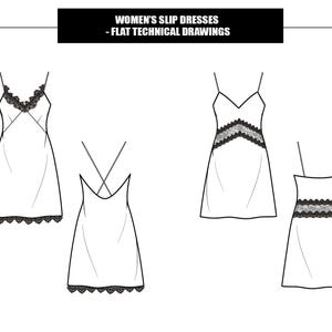 Women Fashion Laces Drapery Short/ Midi Slip Dress Editable Flat ...