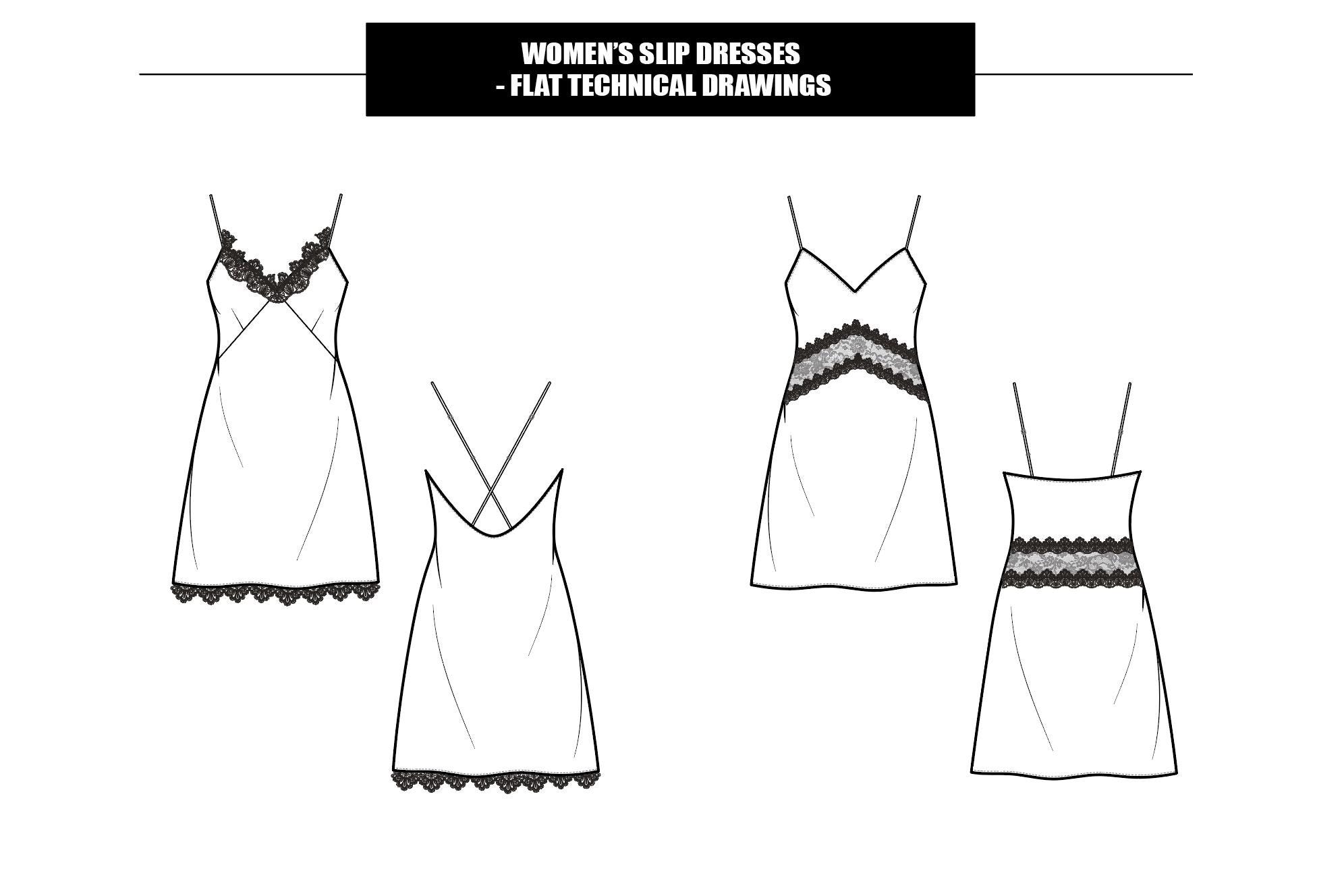 Women Fashion Laces Drapery Short/ Midi Slip Dress Editable Flat ...