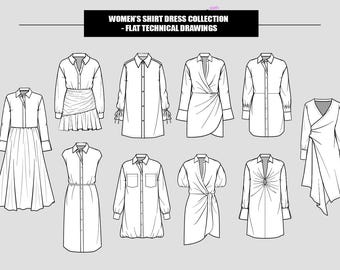 Women Fashion Tailored Bustier Blazer Pants Skirt Shirt Dress Flat ...