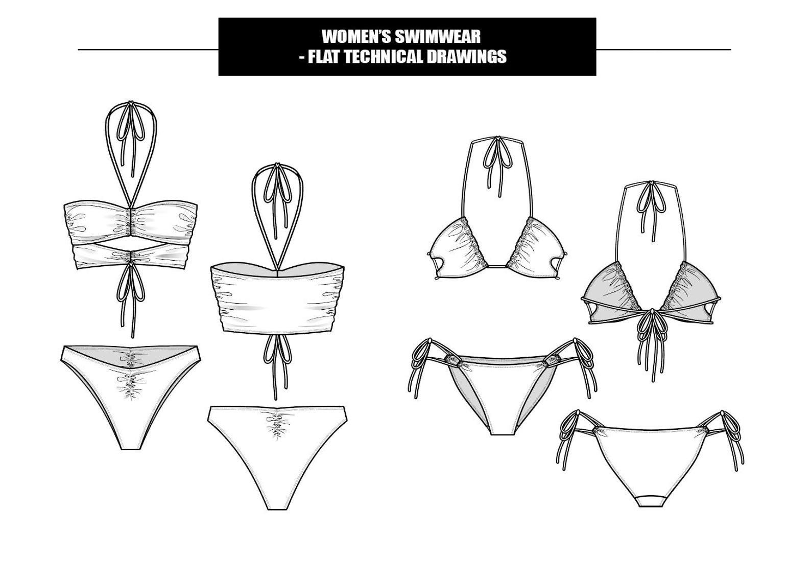 Women Swimwear Bikini Bra Top One Piece Swimsuit Editable Flat ...
