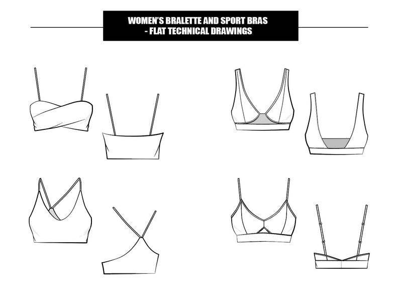 Women Intimates Bralette Top & Active Sport Bra Editable Flat Technical ...
