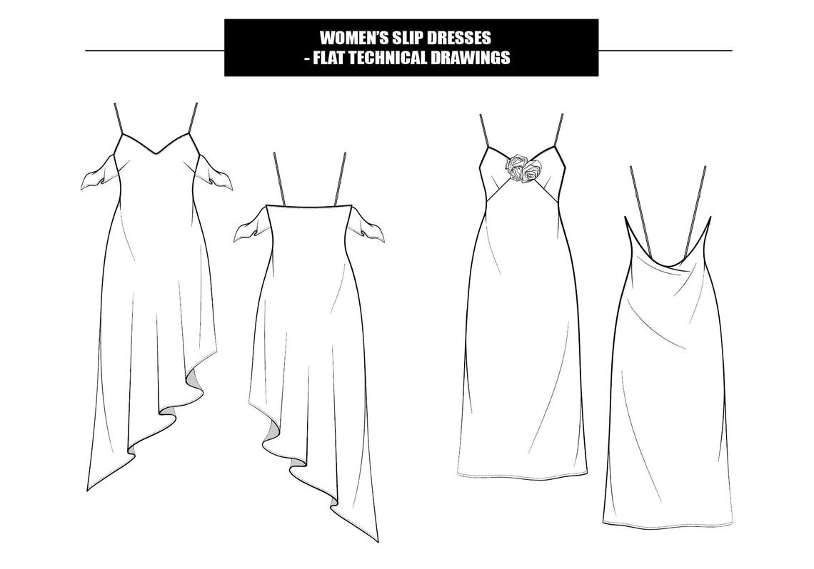 Women Fashion Laces Drapery Short/ Midi Slip Dress Editable Flat ...