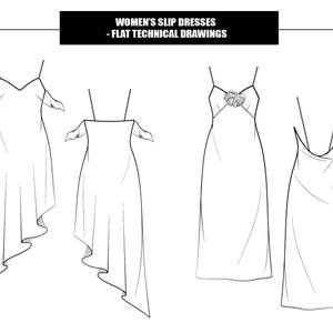 Women Fashion Laces Drapery Short/ Midi Slip Dress Editable Flat ...