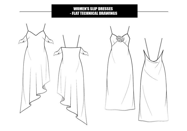 Women Fashion Laces Drapery Short/ Midi Slip Dress Editable Flat ...