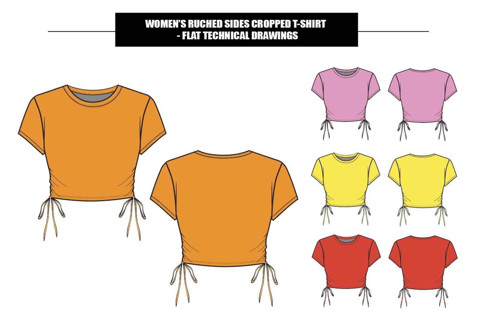 Women Short Sleeves Ruched Sides With Bow Cropped T-shirt Baby Tee Top ...