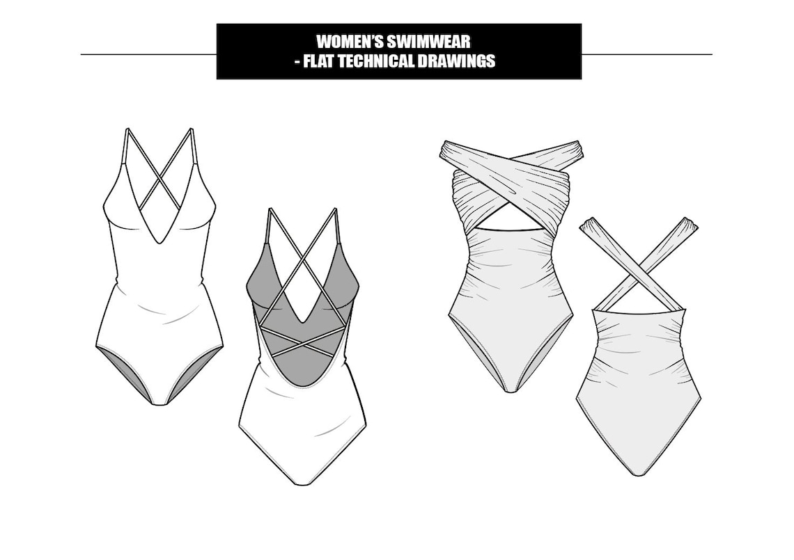 Women Swimwear Bikini Bra Top One Piece Swimsuit Editable Flat ...