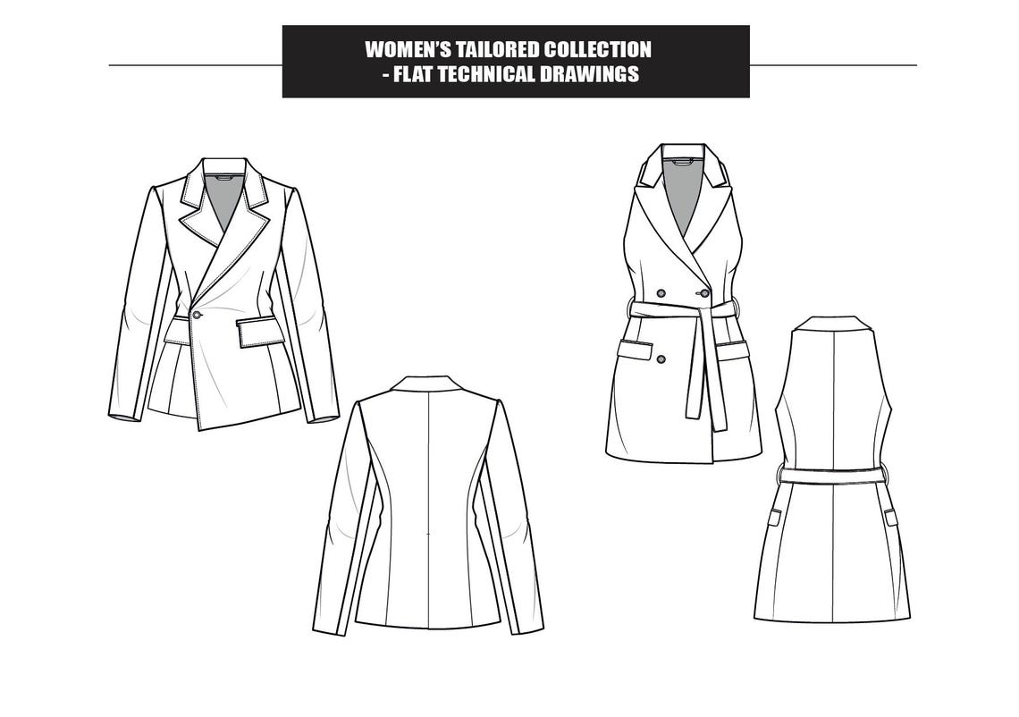 Women Fashion Tailored Bustier Dress Blazer Pants Skirt Shirt Flat ...