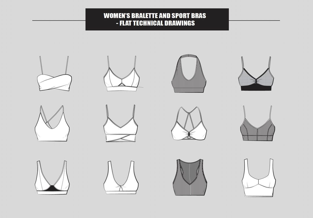 Women Intimates Bralette Top & Active Sport Bra Editable Flat Technical ...