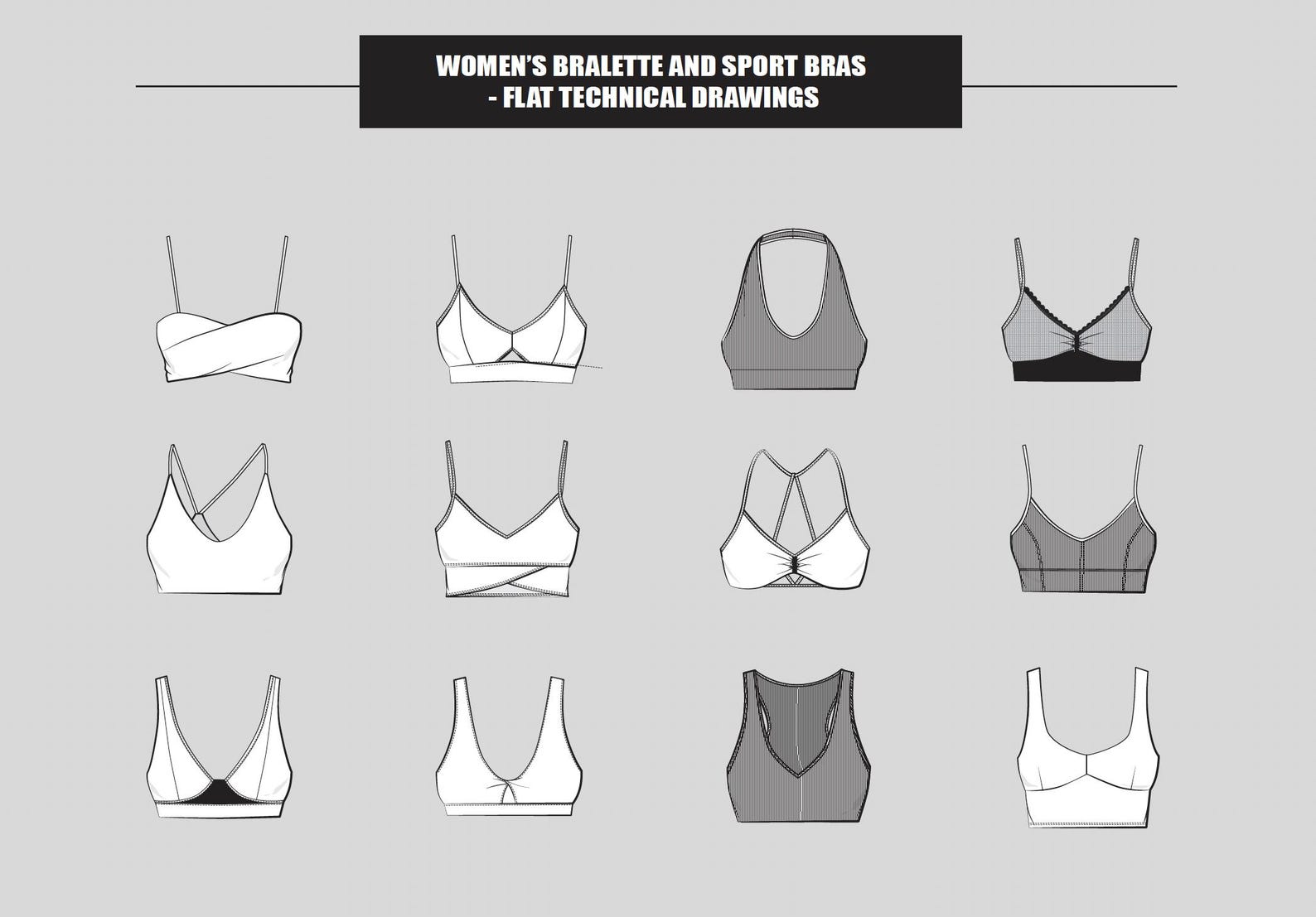 Women Intimates Bralette Top & Active Sport Bra Editable Flat Technical ...