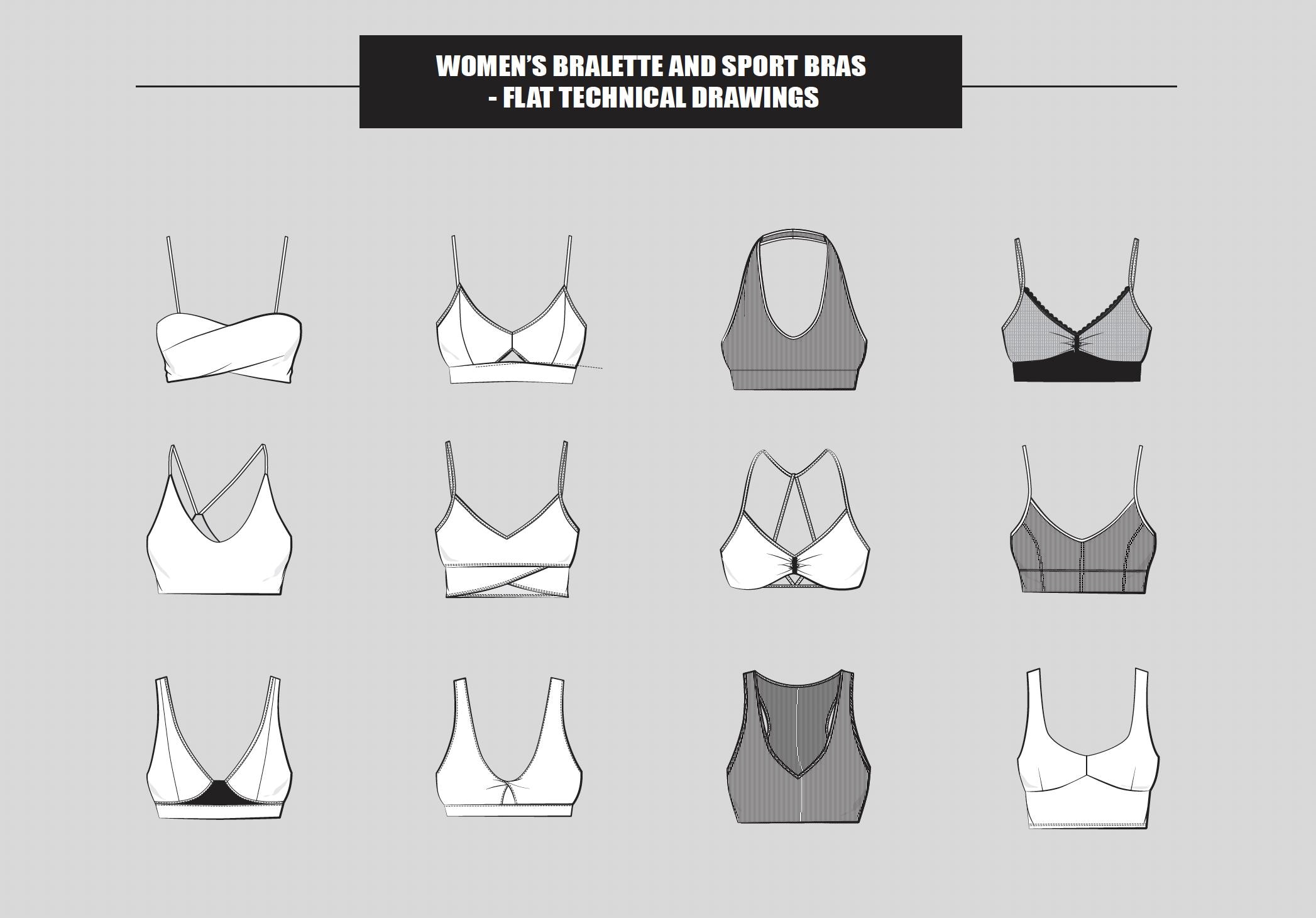 Women Intimates Bralette Top & Active Sport Bra Editable Flat Technical ...