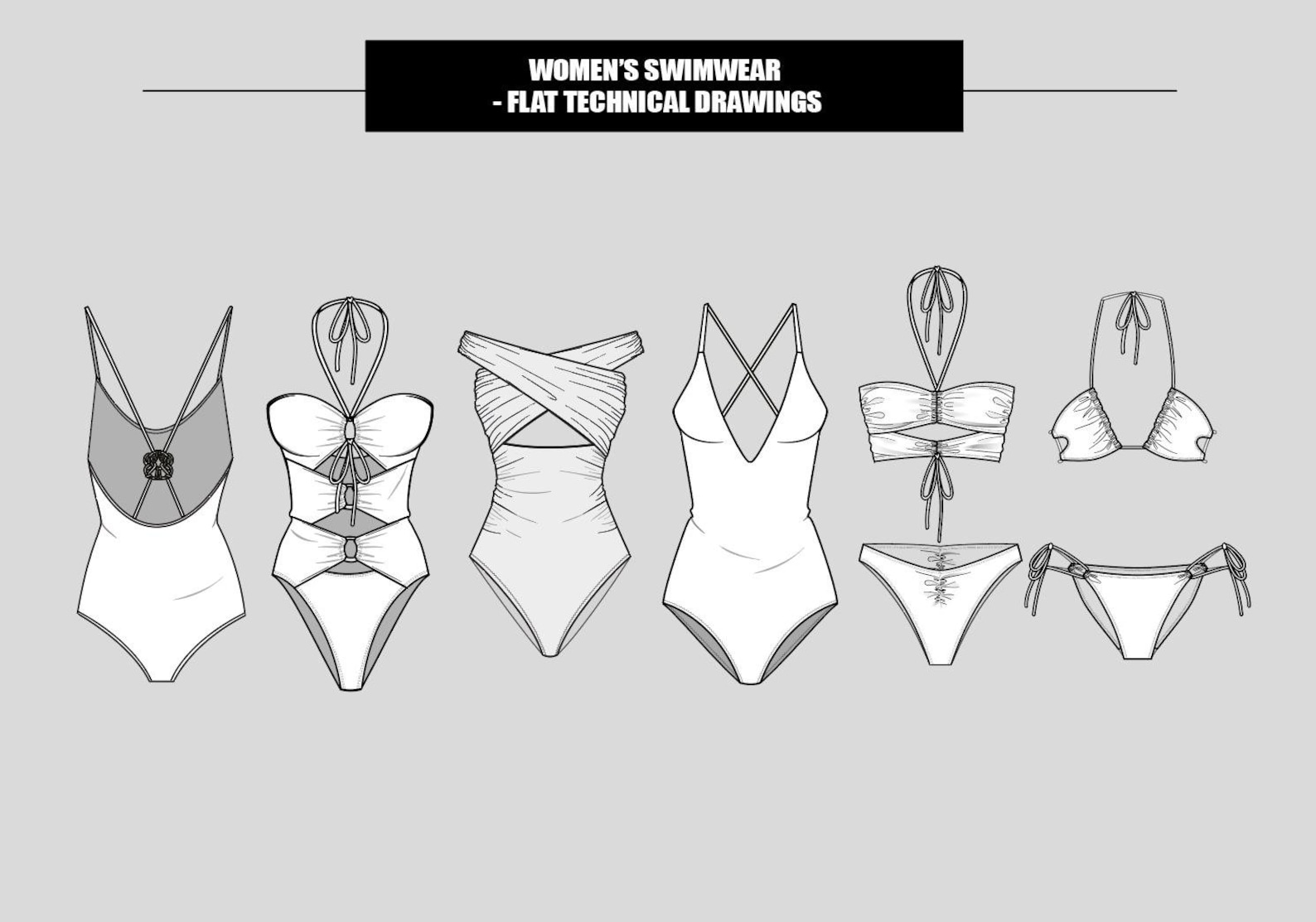 Women Swimwear Bikini Bra Top One Piece Swimsuit Editable Flat ...