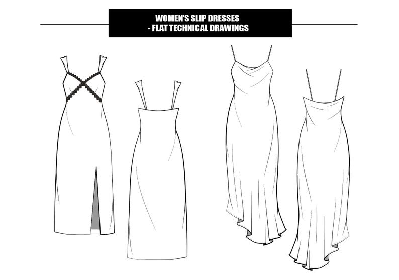 Women Fashion Laces Drapery Short/ Midi Slip Dress Editable Flat ...