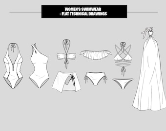 Women Swimwear Bikini Bra Top One Piece Swimsuit Editable Flat ...