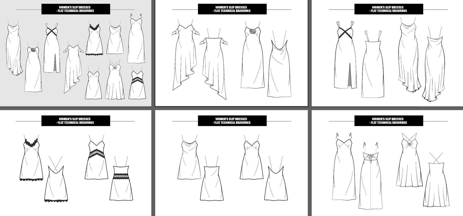 Women Fashion Laces Drapery Short/ Midi Slip Dress Editable Flat ...