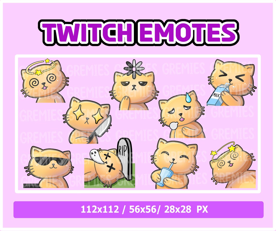 9 Cute Orange Cat Emotes Instant Download 112x112 56x56 28x28 Twitch ...