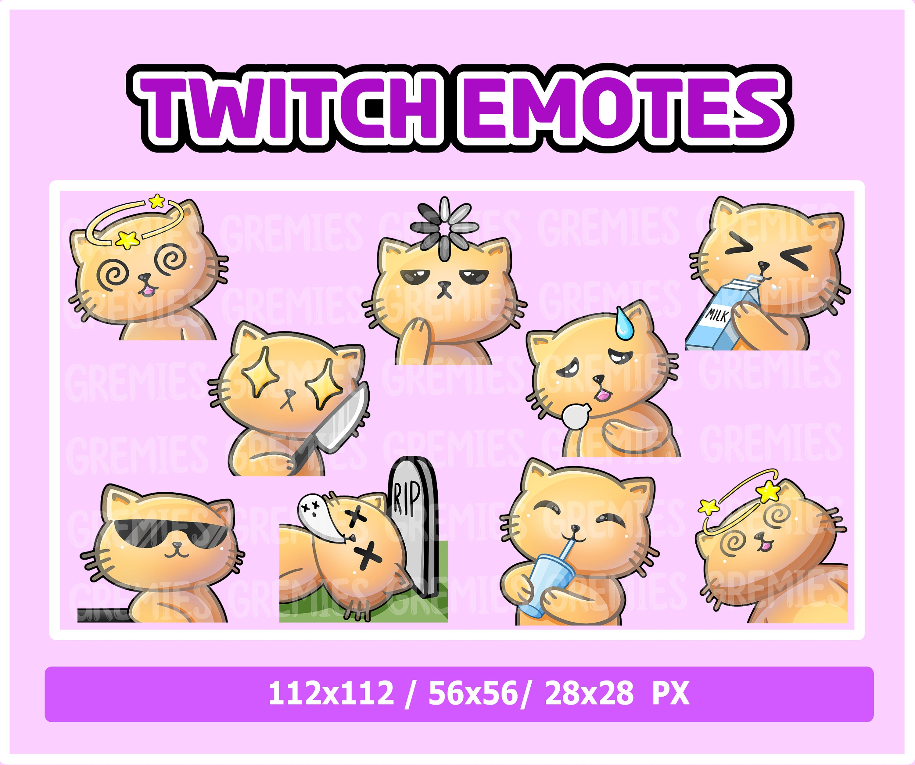 9 Cute Orange Cat Emotes Instant Download 112x112 56x56 28x28 Twitch ...