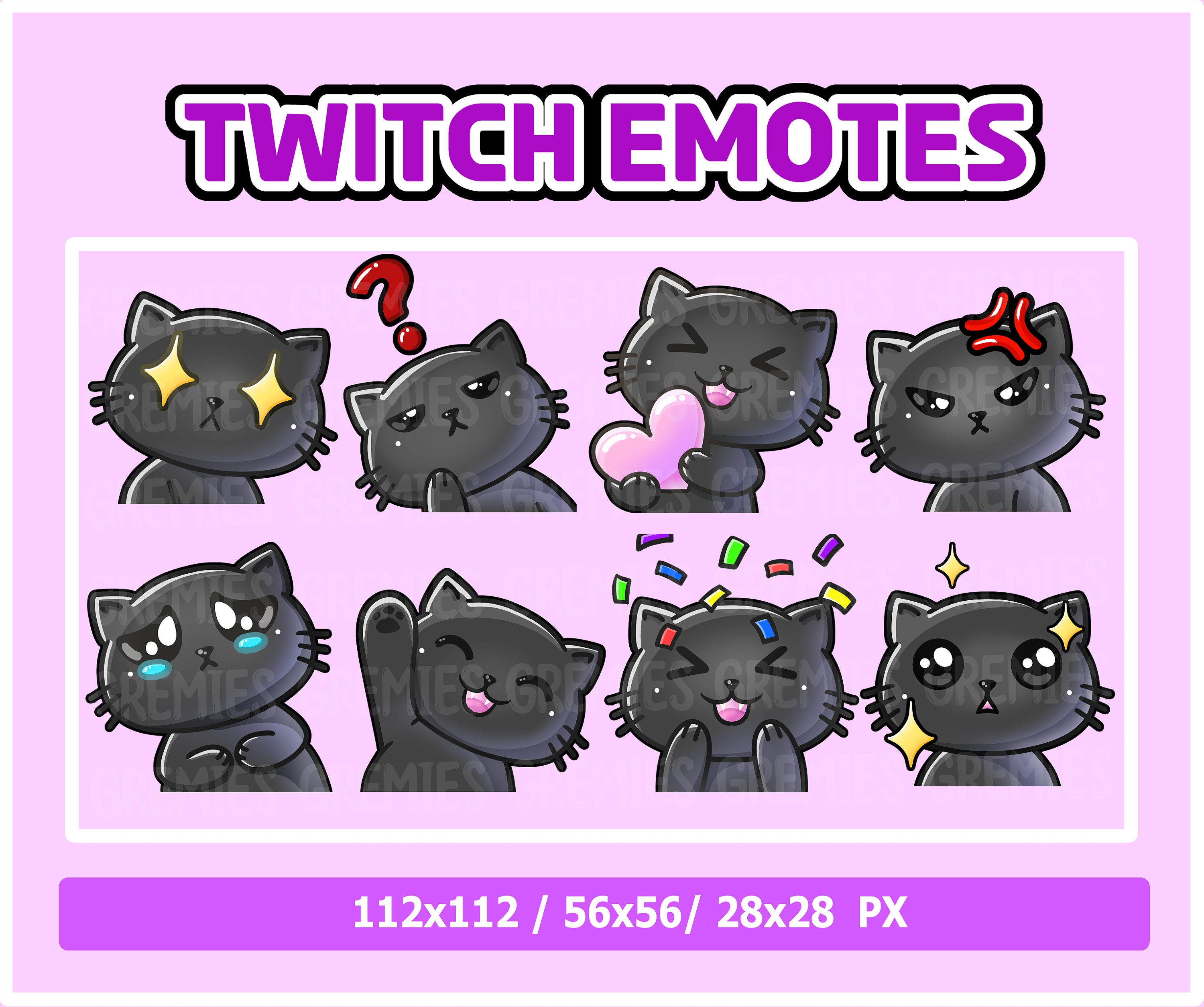 8 Cute Black Cat Emotes Instant Download 112x112 56x56 28x28 Twitch ...