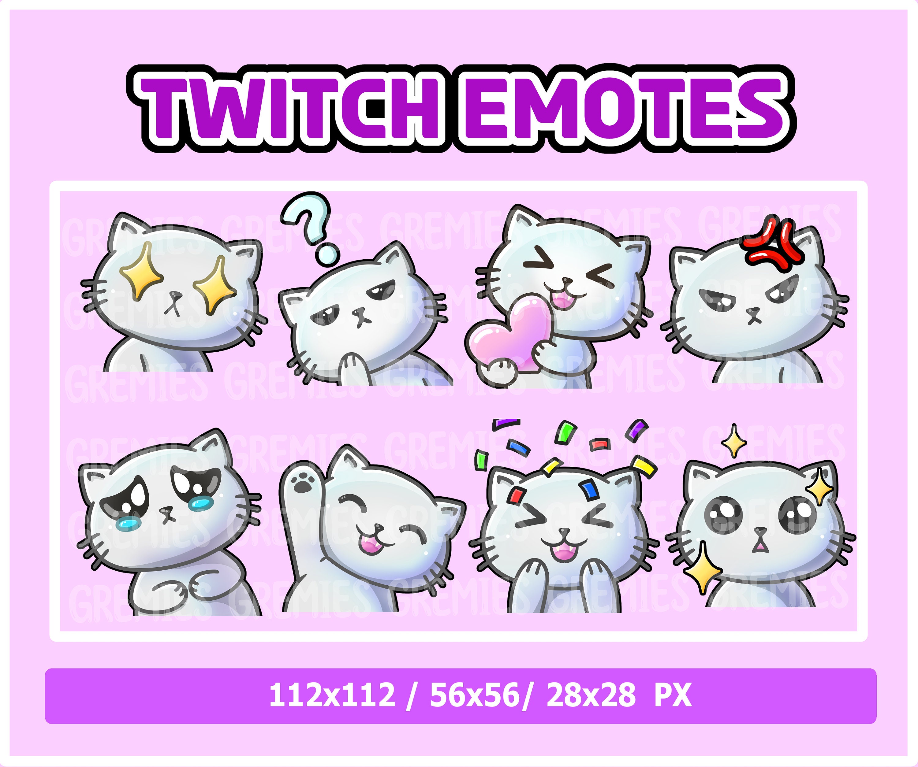 17 Cute White Cat Emotes Instant Download 112x112 56x56 28x28 Twitch ...