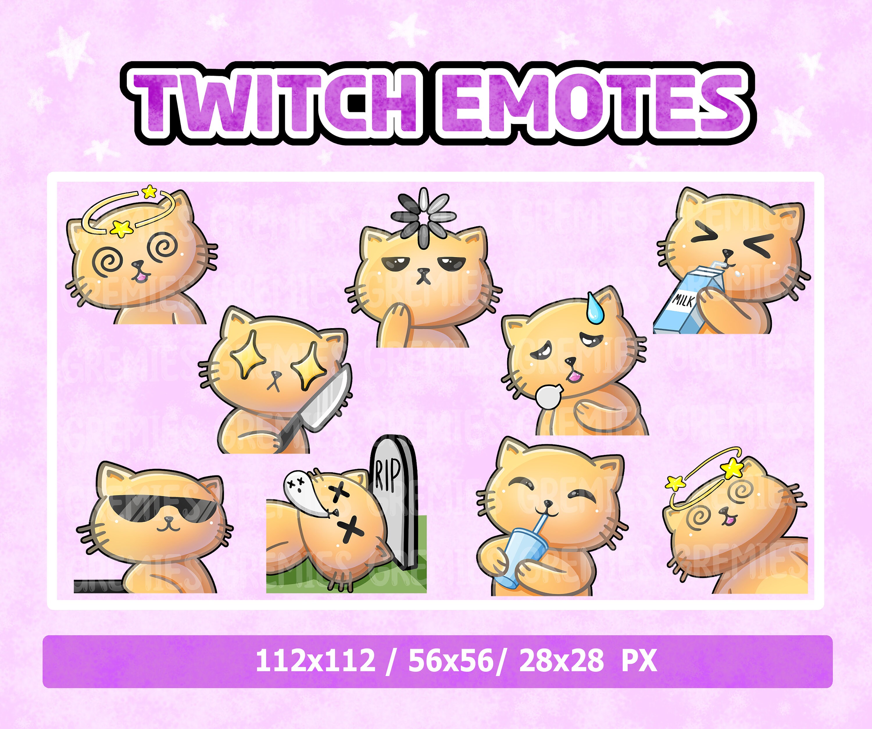 17 Cute Orange Cat Emotes - Instant Download - 112x112 56x56 28x28 ...