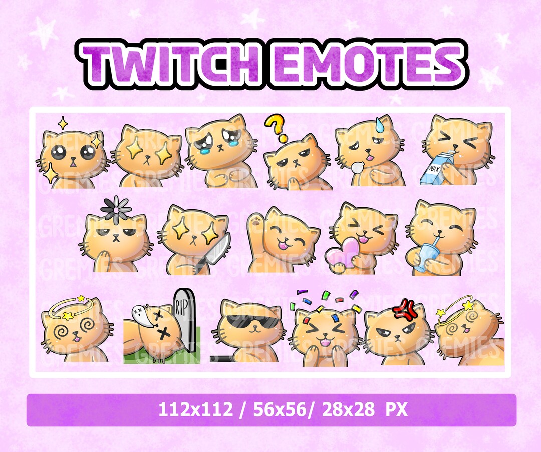 17 Cute Orange Cat Emotes - Instant Download - 112x112 56x56 28x28 ...