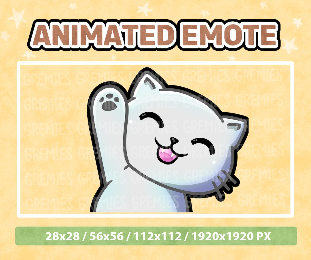 ANIMATED EMOTE! Animated Cute White Cat Hi Wave Emote - Instant ...