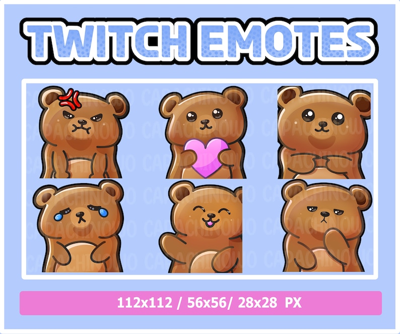 6 Cute Bear Emotes Instant Download 112x112 56x56 28x28 - Etsy