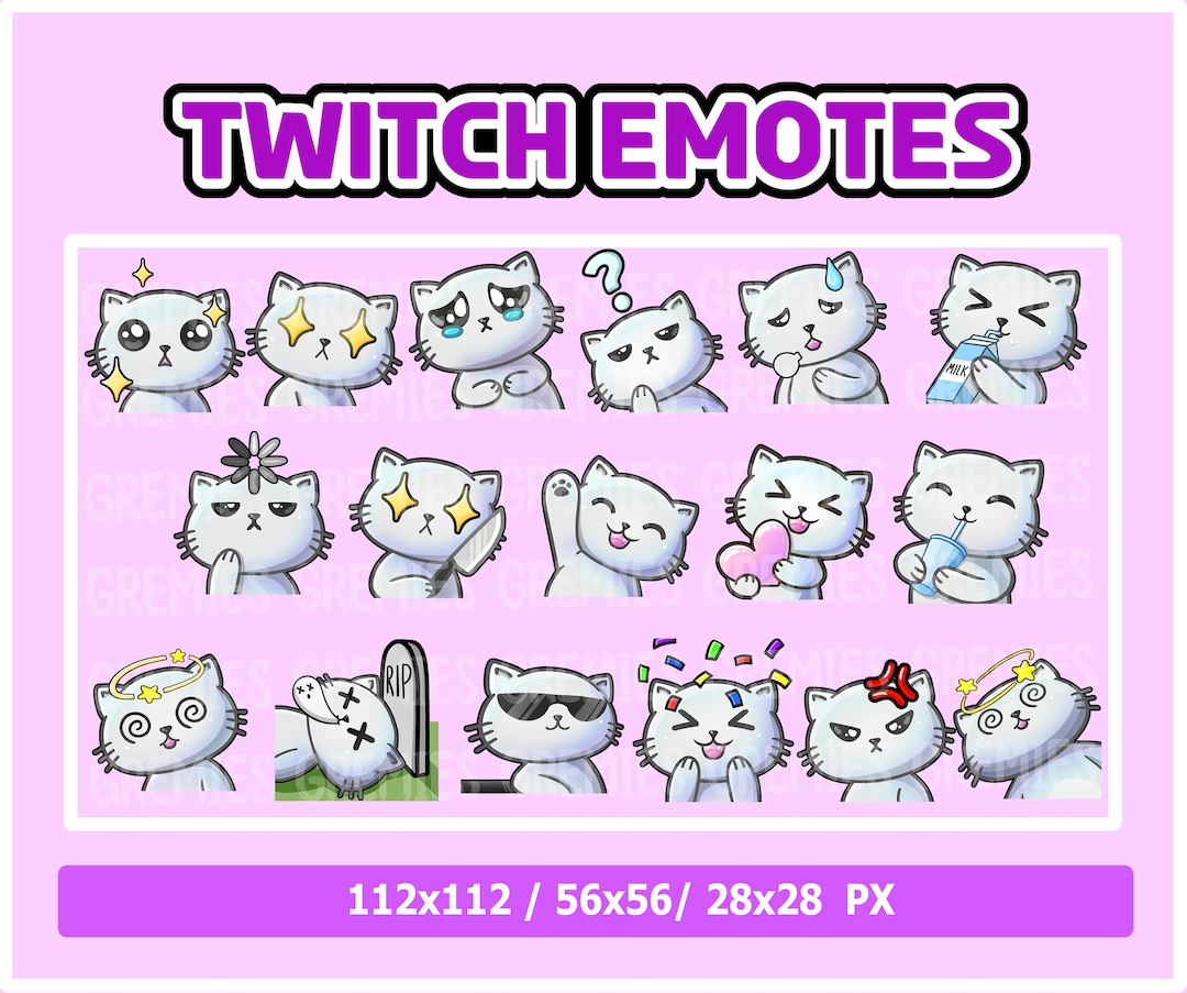 17 Cute White Cat Emotes Instant Download 112x112 56x56 28x28 Twitch ...