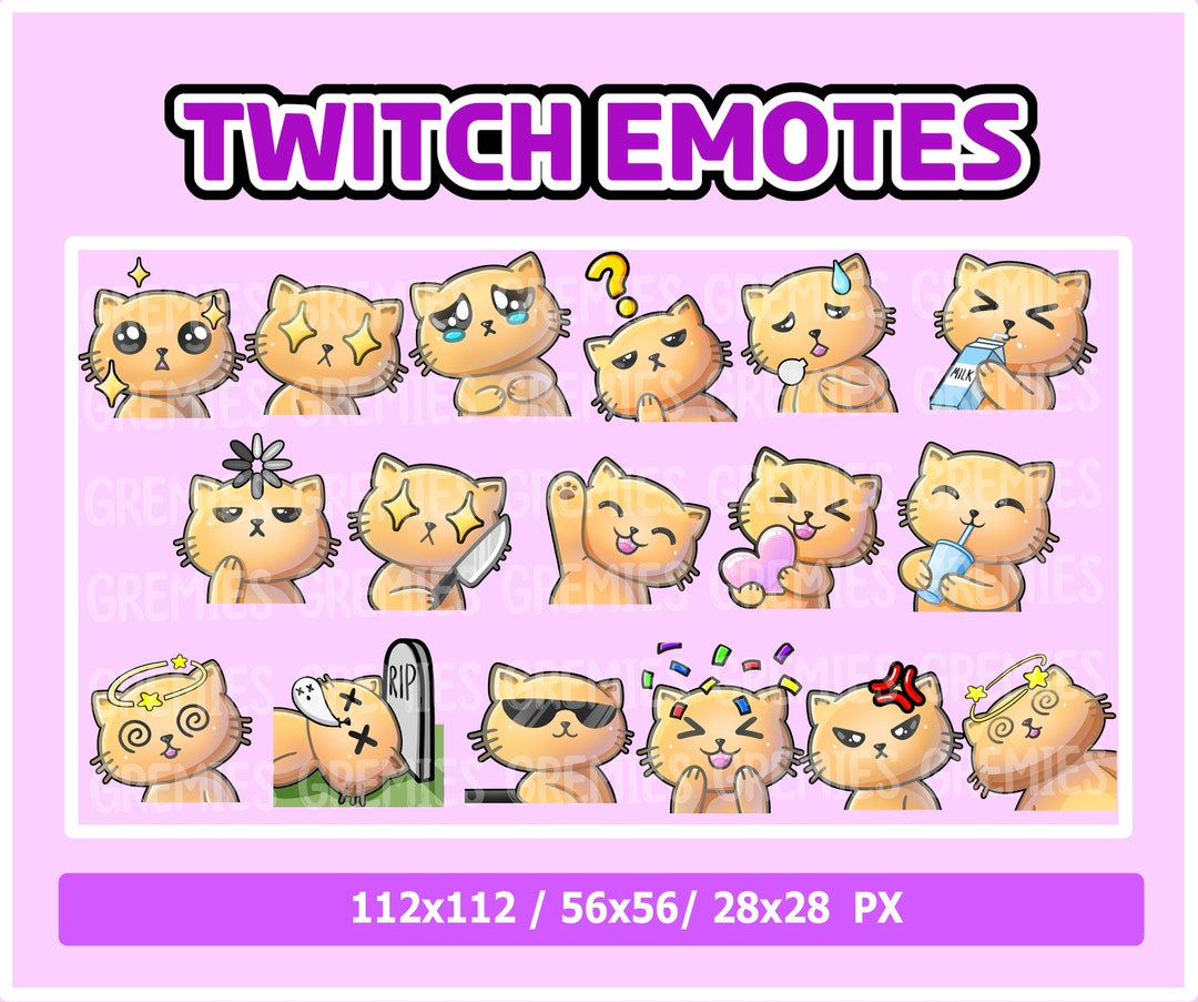 17 Cute Orange Cat Emotes Instant Download 112x112 56x56 28x28 Twitch ...