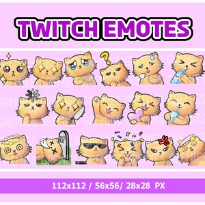 17 Cute Orange Cat Emotes Instant Download 112x112 56x56 28x28 Twitch ...