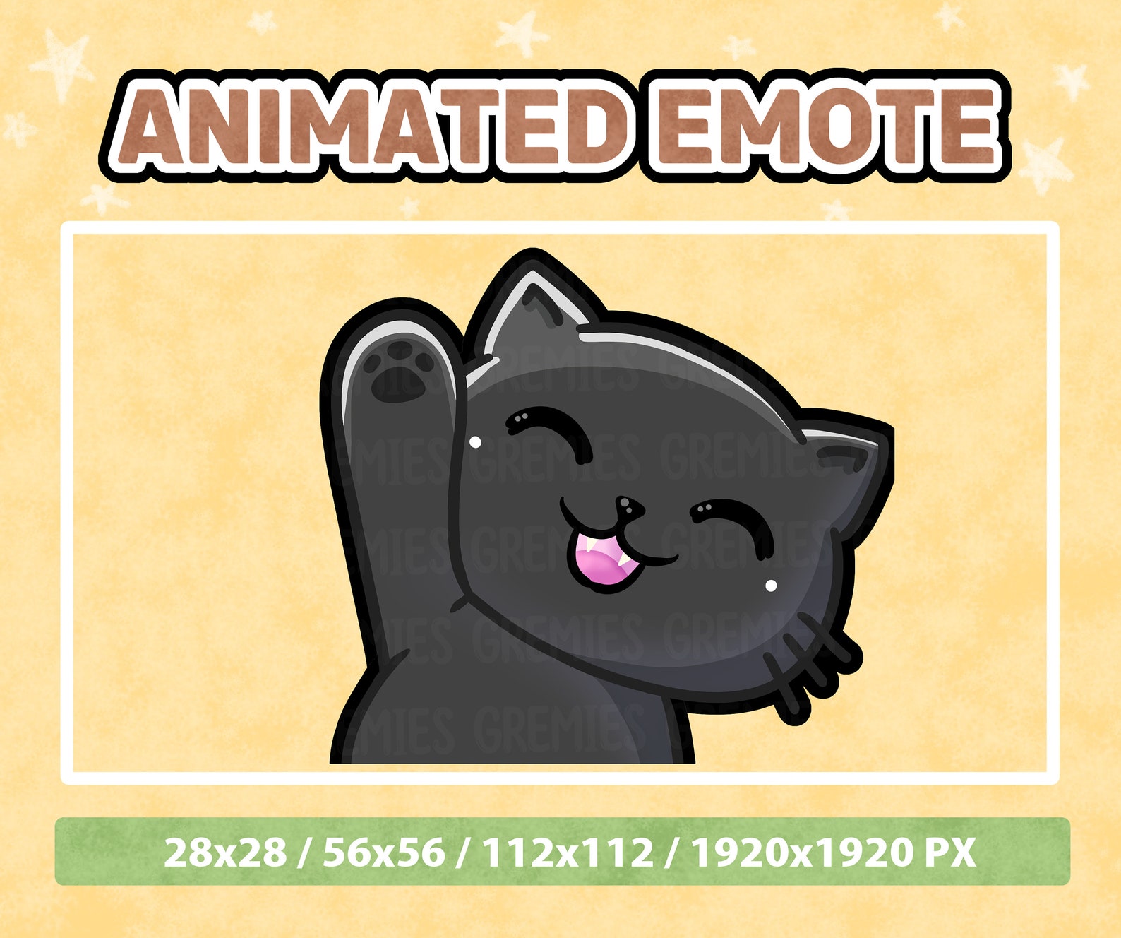 ANIMATED EMOTE! Animated Cute Black Cat Hi Wave Emote - Instant ...