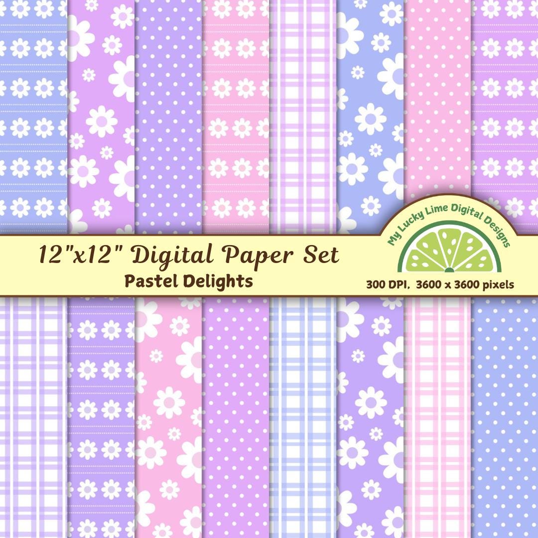 Pastel Digital Paper Pack: 12x12in Scrapbook Paper, Commercial Use ...