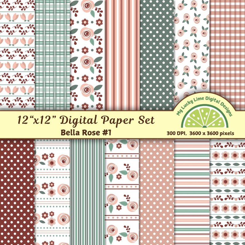 Rose Inspired Digital Paper, Printable Scrapbook Paper, Card Making ...