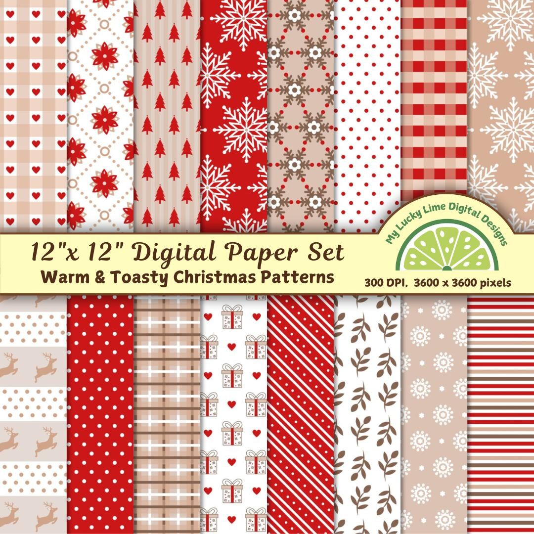 Christmas Digital Paper Pack: 16 Scrapbook Patterns (12x12, Commercial ...