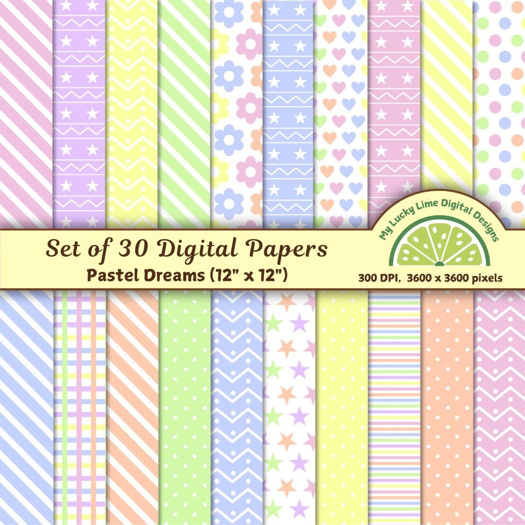 Pastel Dreams Digital Paper, Scrapbook Paper, Card Making, Journaling ...
