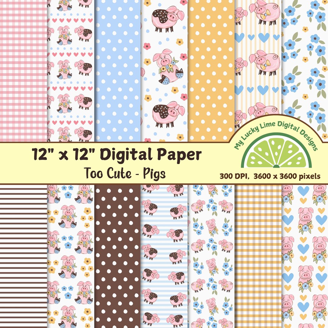 Cute Pigs Digital Paper, Printable Scrapbook Paper, Card Making ...