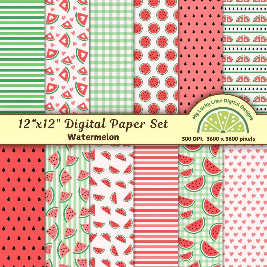 Watermelon Pattern Digital Paper: Scrapbook & Wrapping Paper (JPEG ...