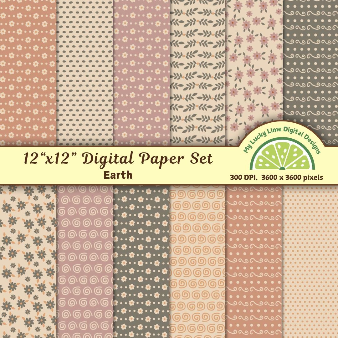 Earth Tone Digital Paper Pack: Scrapbook & Card Making (instant ...