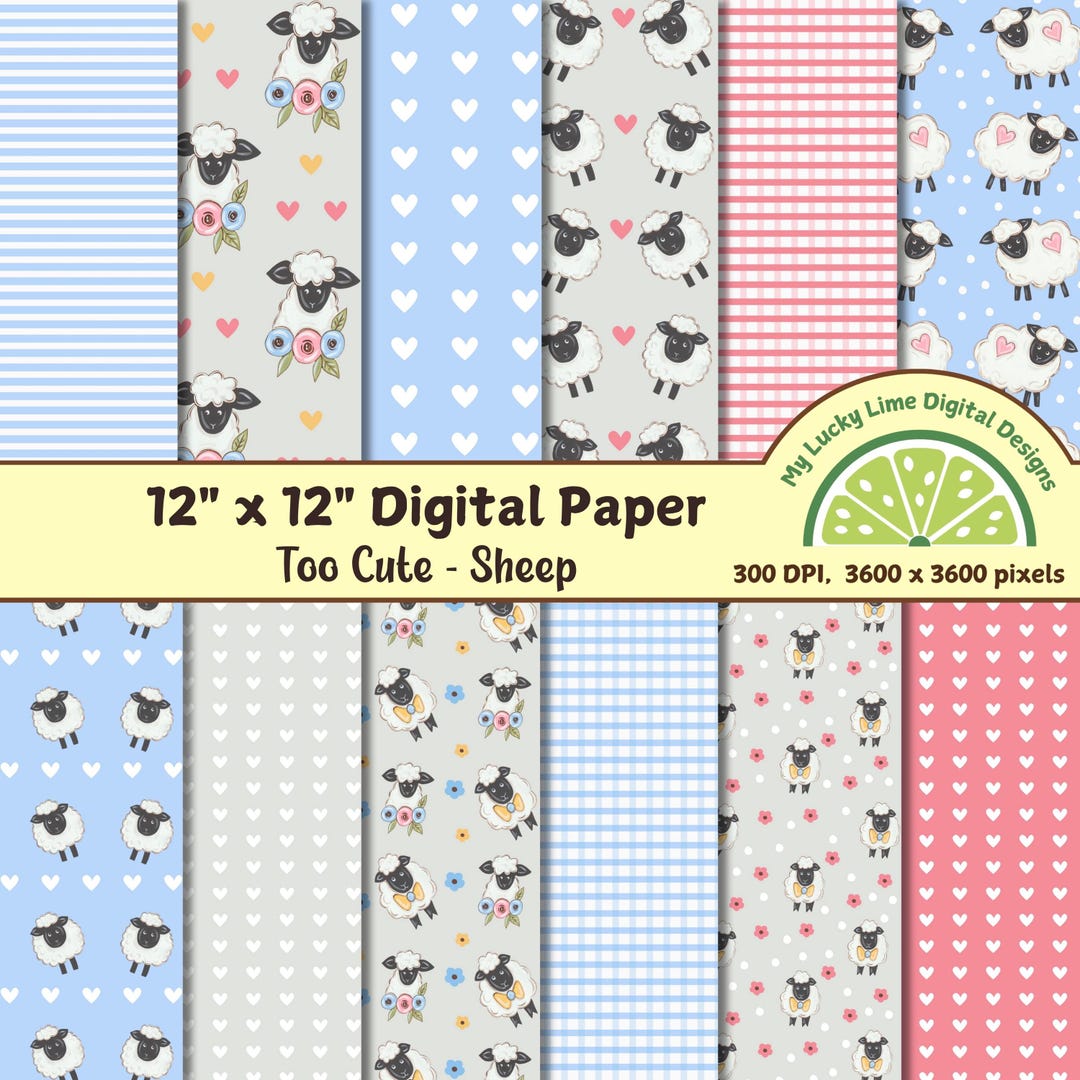 Cute Sheep Digital Paper, Printable Scrapbook Paper, Card Making ...
